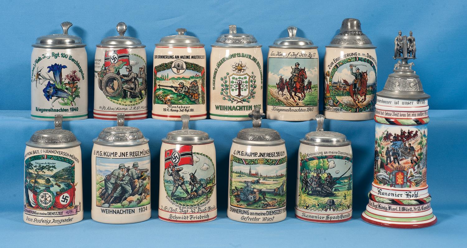 Grouping of Twelve German Military Steins, Mostly Nazi | Rock Island ...