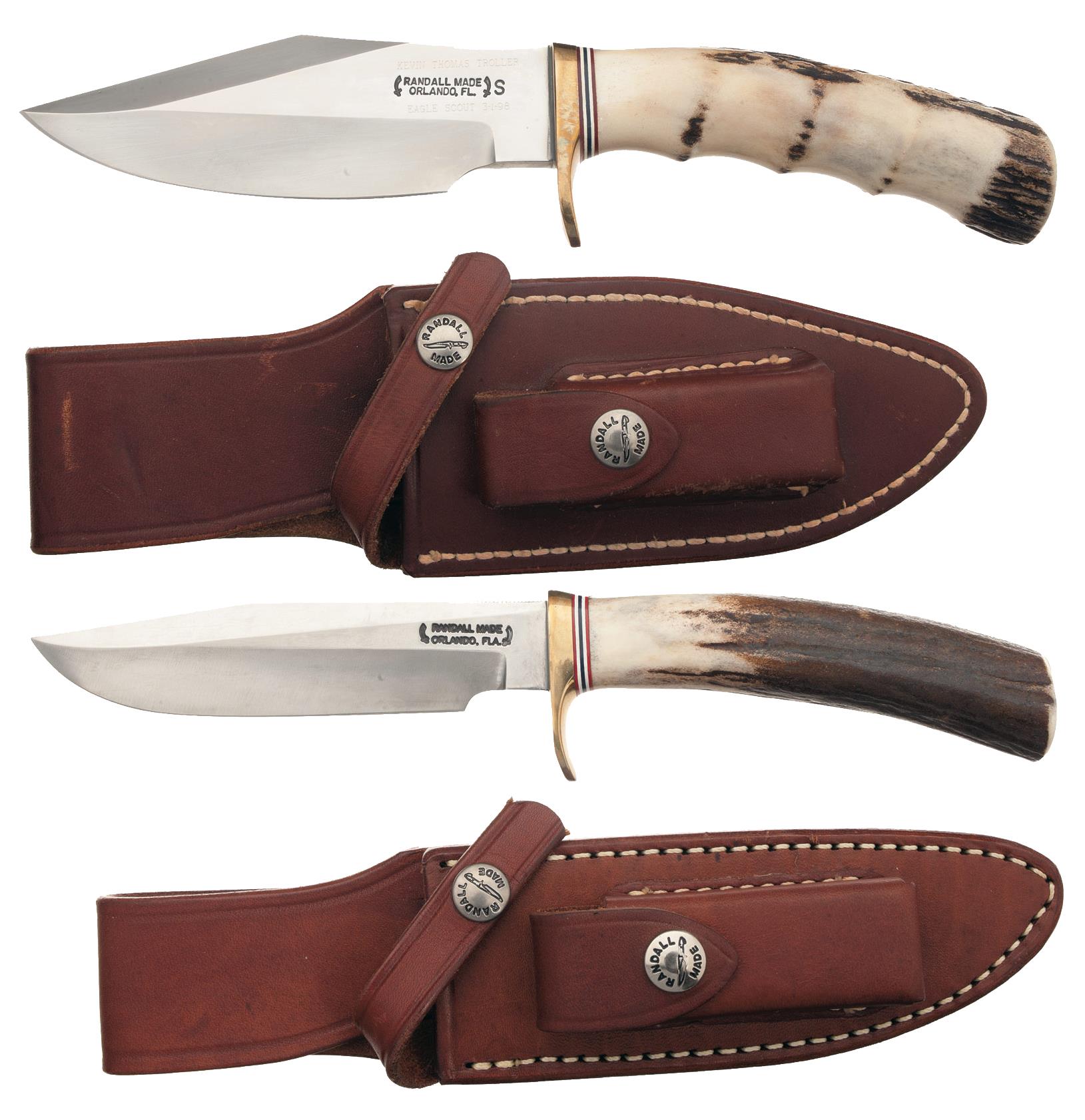 Two Randall Stag Handle Knives With Sheaths Rock Island Auction