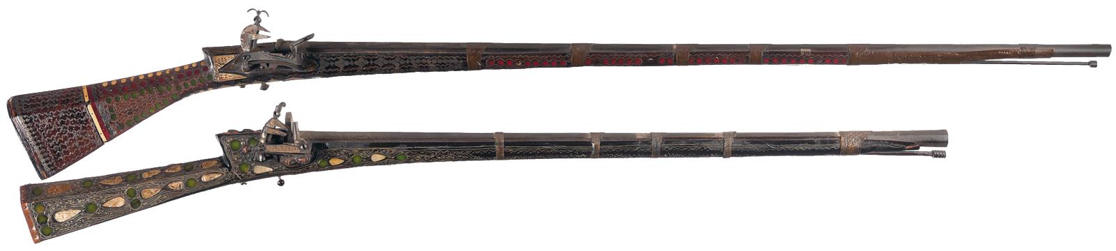Two Arabian Style Ornate Flintlock Miquelet Rifles | Rock Island Auction