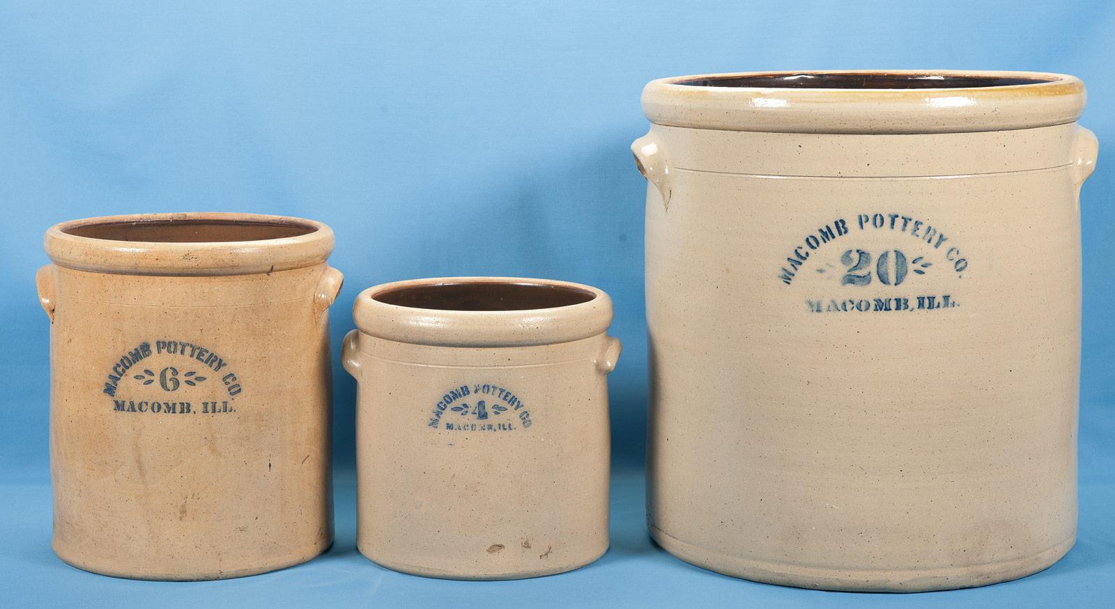 Three Macomb Stoneware Crocks | Rock Island Auction