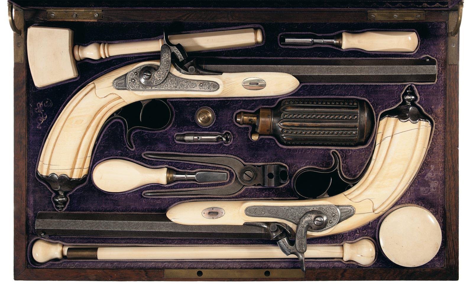 Magnificent Cased Pair of 19th Century, Ivory Stocked, Engraved, | Rock ...