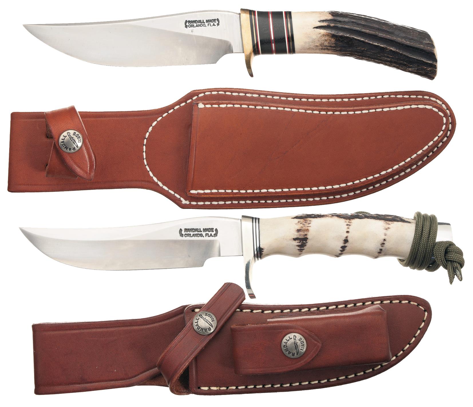 Two Randall Stag Handle Knives with Sheaths | Rock Island Auction