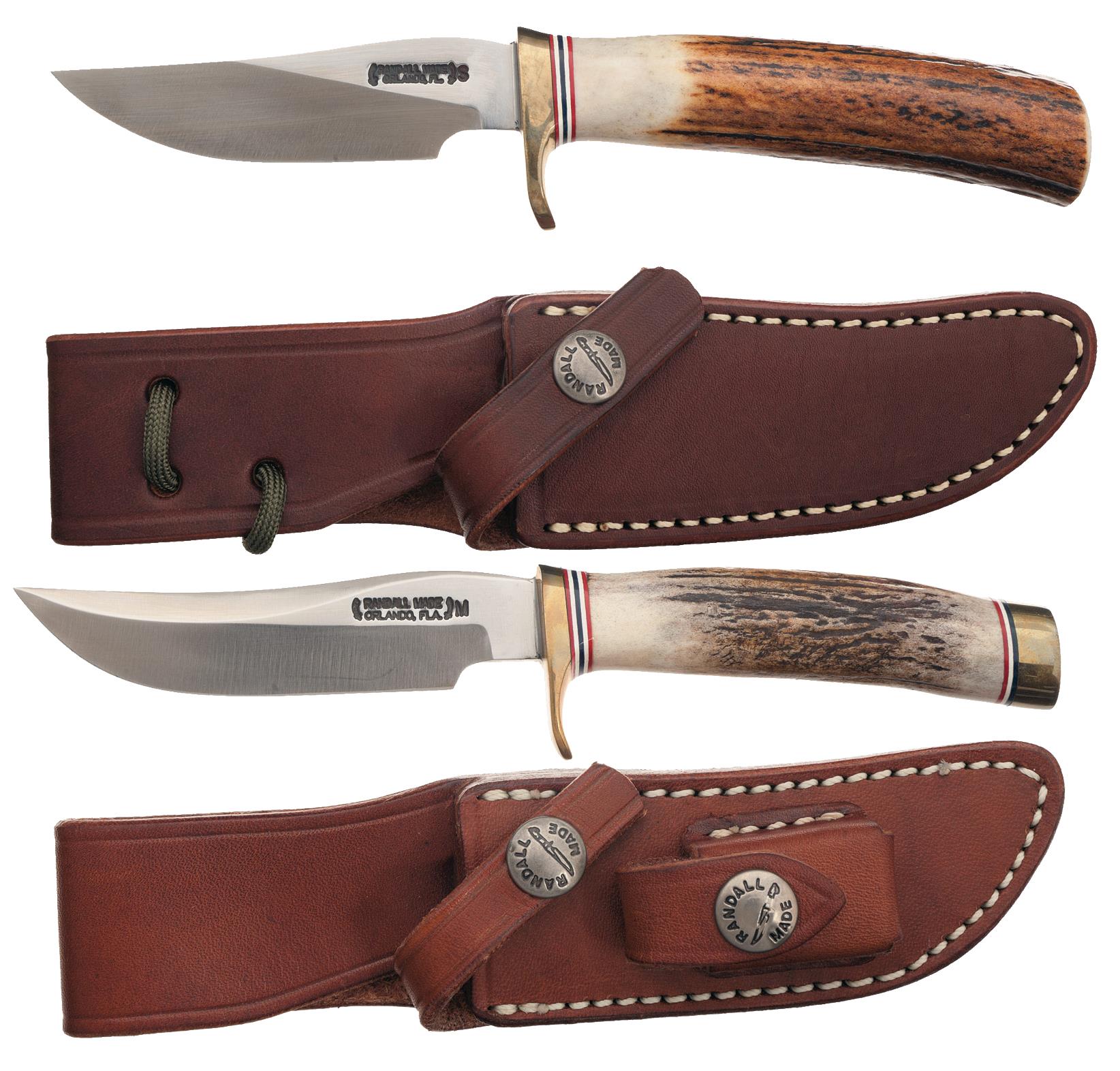 Two Randall Stag Handle Knives with Sheaths | Rock Island Auction