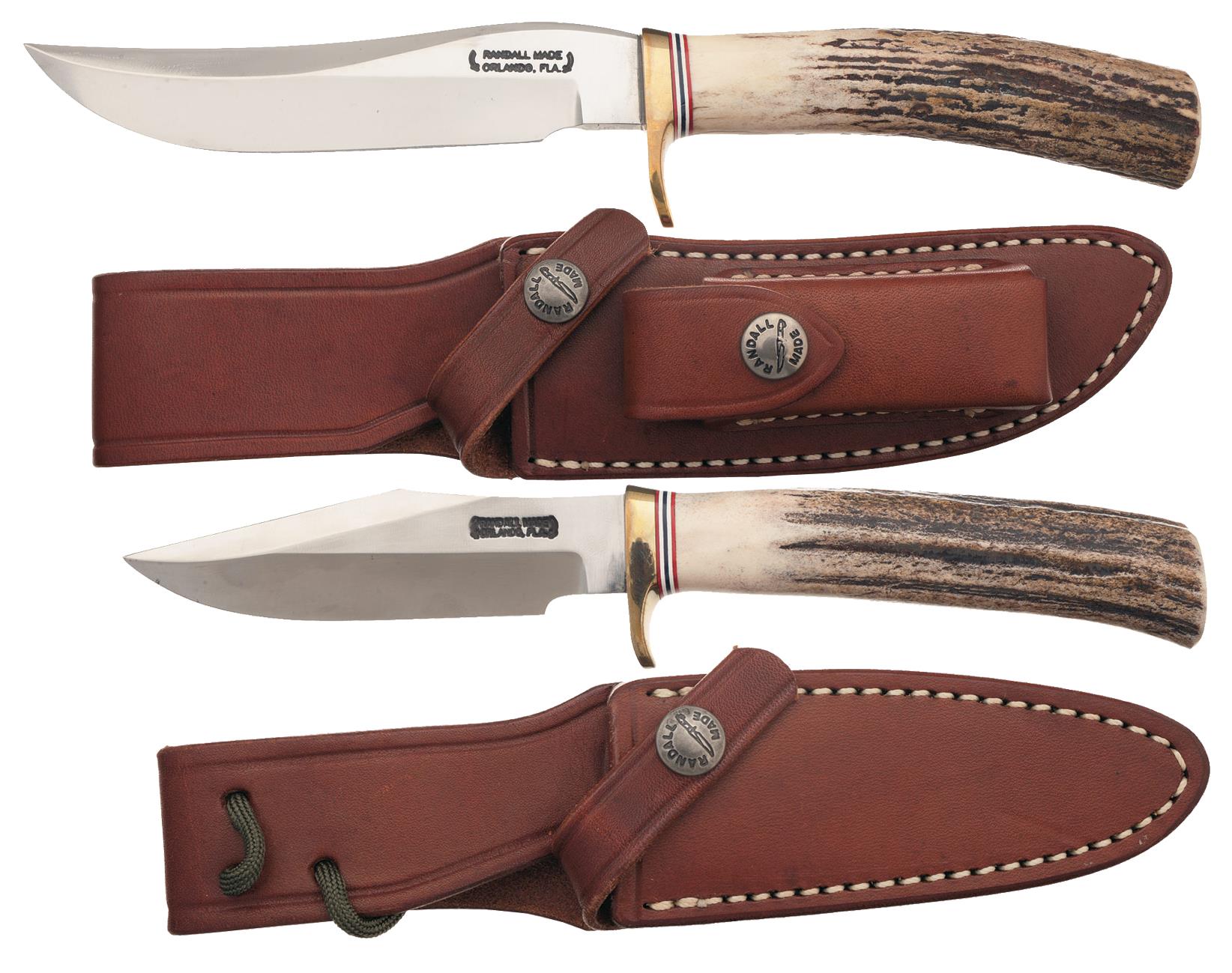 Two Randall Stag Handle Knives with Sheaths | Rock Island Auction