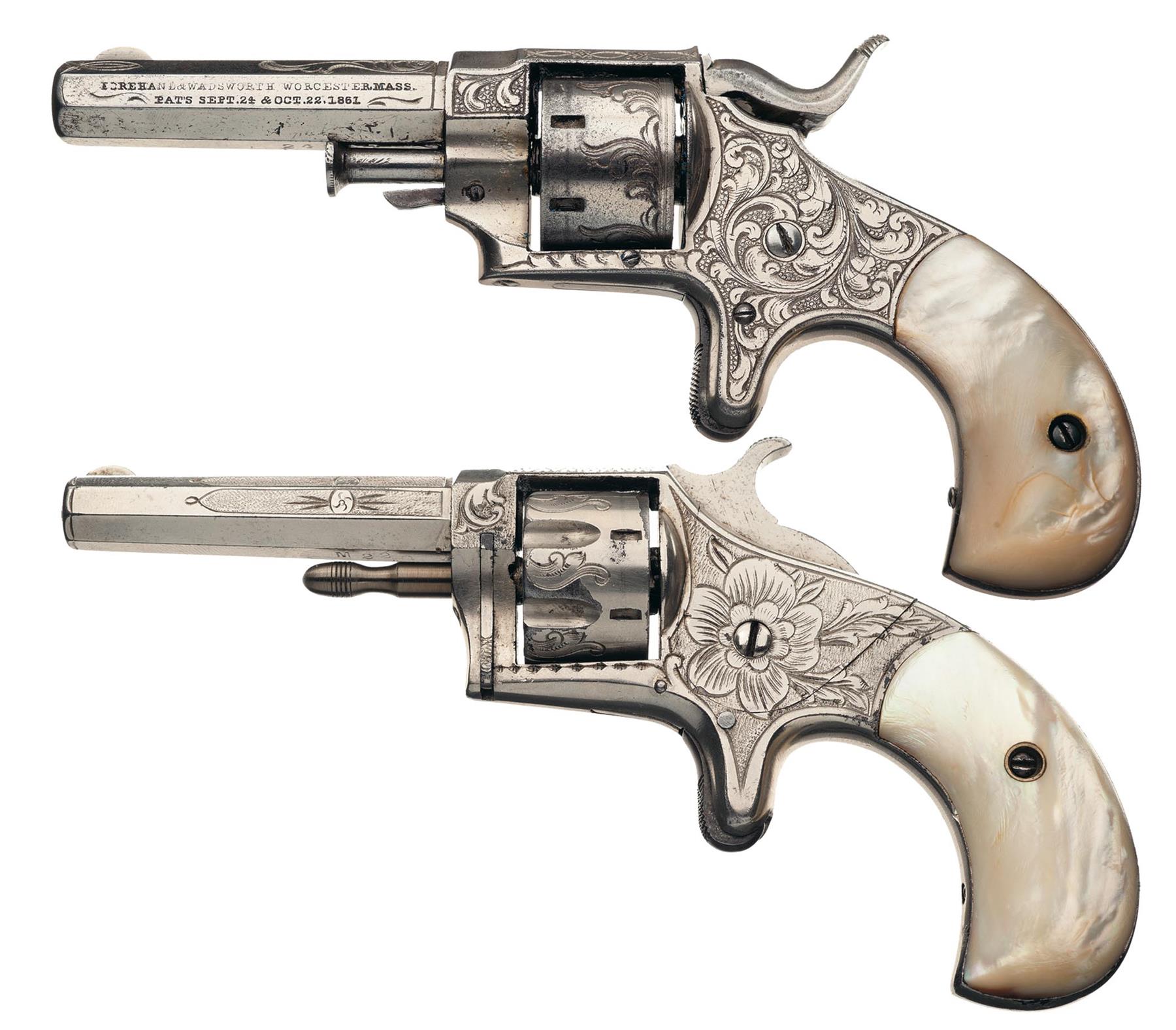 Two Factory Engraved Spur Trigger Revolvers w/ Pearl Grips | Rock ...