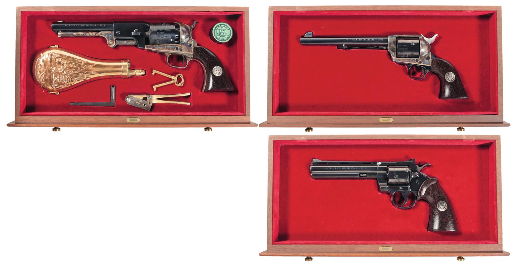 Cased Set of Three Colt Bicentennial Revolvers w/ Book | Rock Island ...
