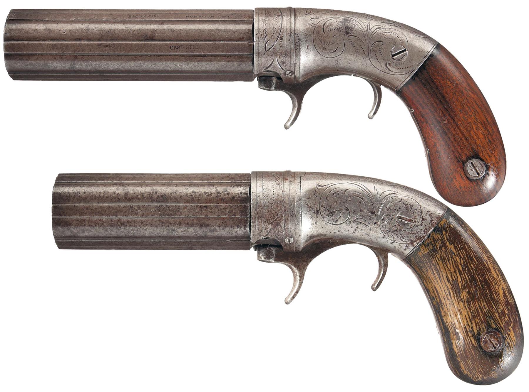 Two Scarce Engraved Thomas Bacon Single Action Underhammer Percu | Rock ...