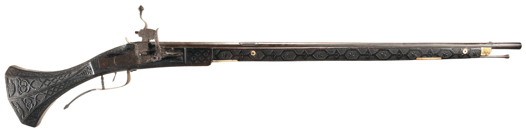 Wheelock Musket with Attractively Carved and Bone Accented Stock | Rock ...