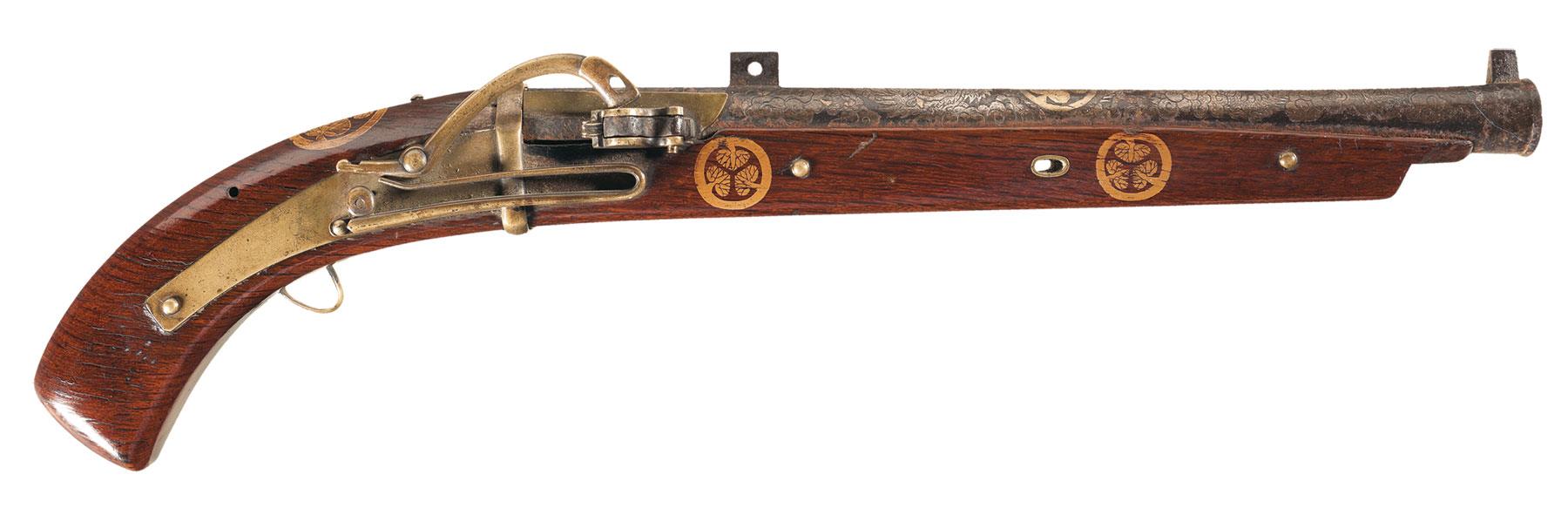 Extraordinary Engraved Gold and Silver Japanese Matchlock Pistol | Rock ...