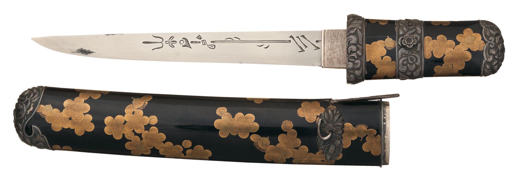 Shinto Production Tanto with Silver Fittings and Gold Lacquer Ac | Rock ...