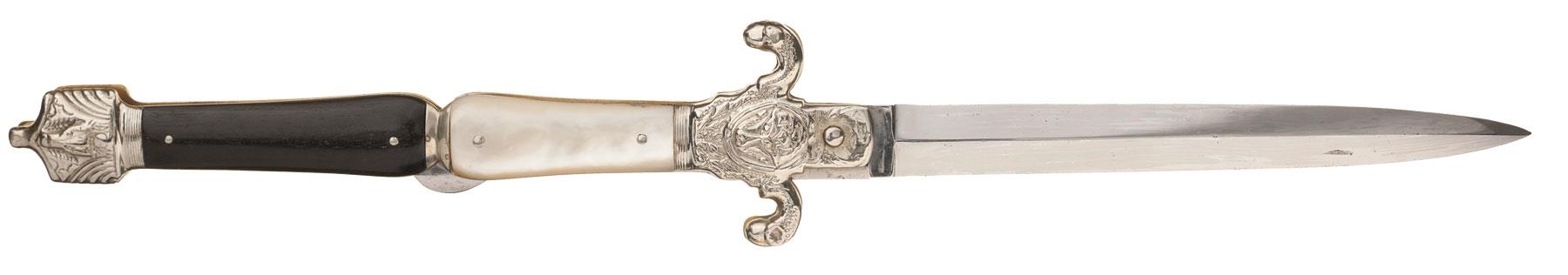 French Style Folding Dirk, with Nickel Finished Hilt and Mother