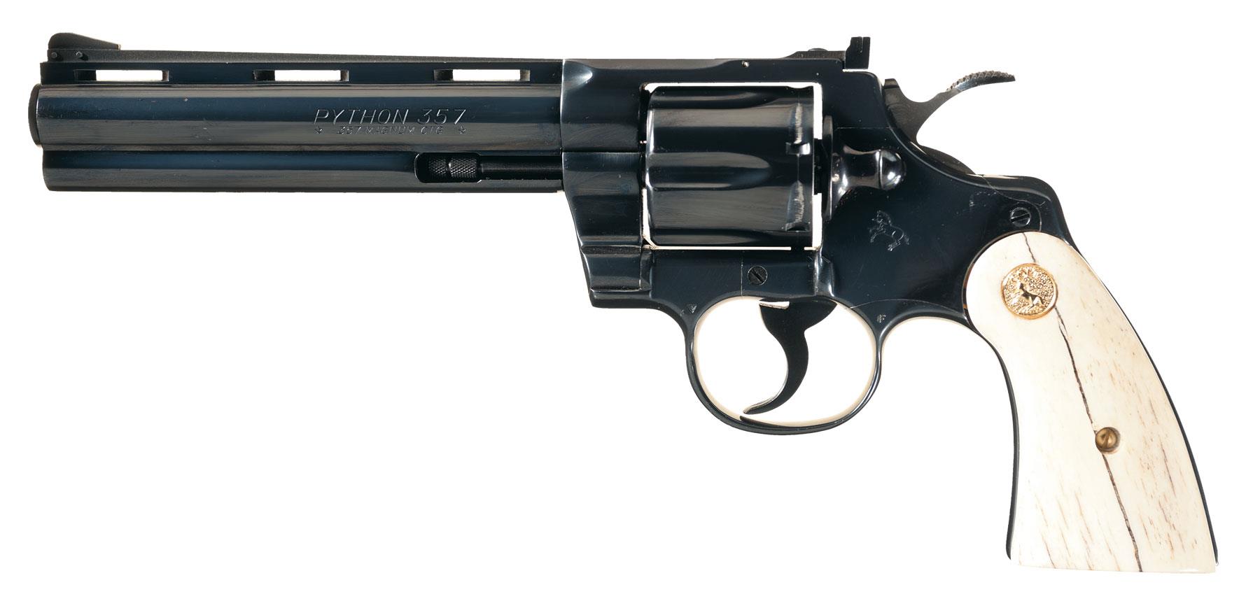 Engraved Colt Python Double Action Revolver With Stag Grips