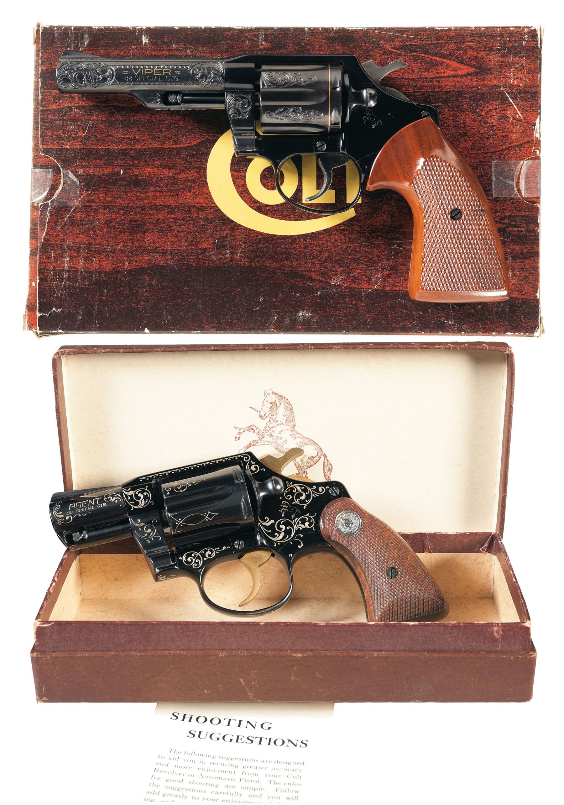 Two Engraved Colt DA Revolvers w/ Factory Boxes | Rock Island Auction