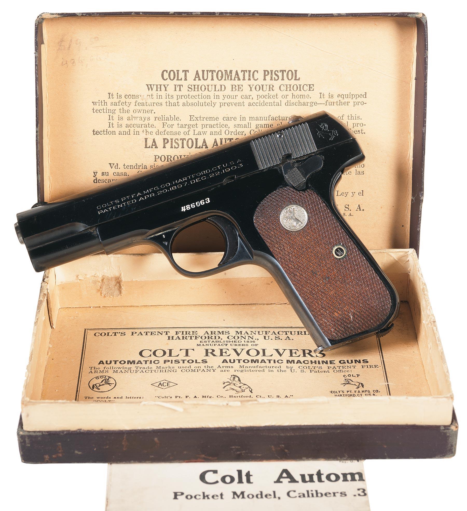 Colt Model 1903 Pocket Hammerless Semi-Automatic Pistol with Box | Rock ...