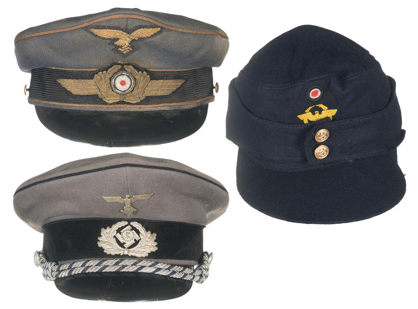 Three Nazi Hats, Including a Luftwaffe General's Visor Style Cap | Rock ...