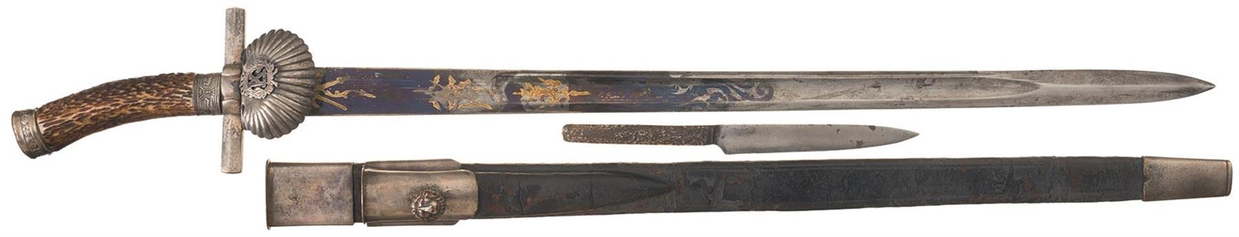 Attractive Gold Embellished Silver Fitted European Hunting Sword | Rock ...