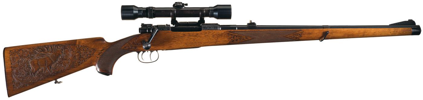 Engraved Mauser Bolt Action Rifle with Carved Stock and Scope | Rock ...