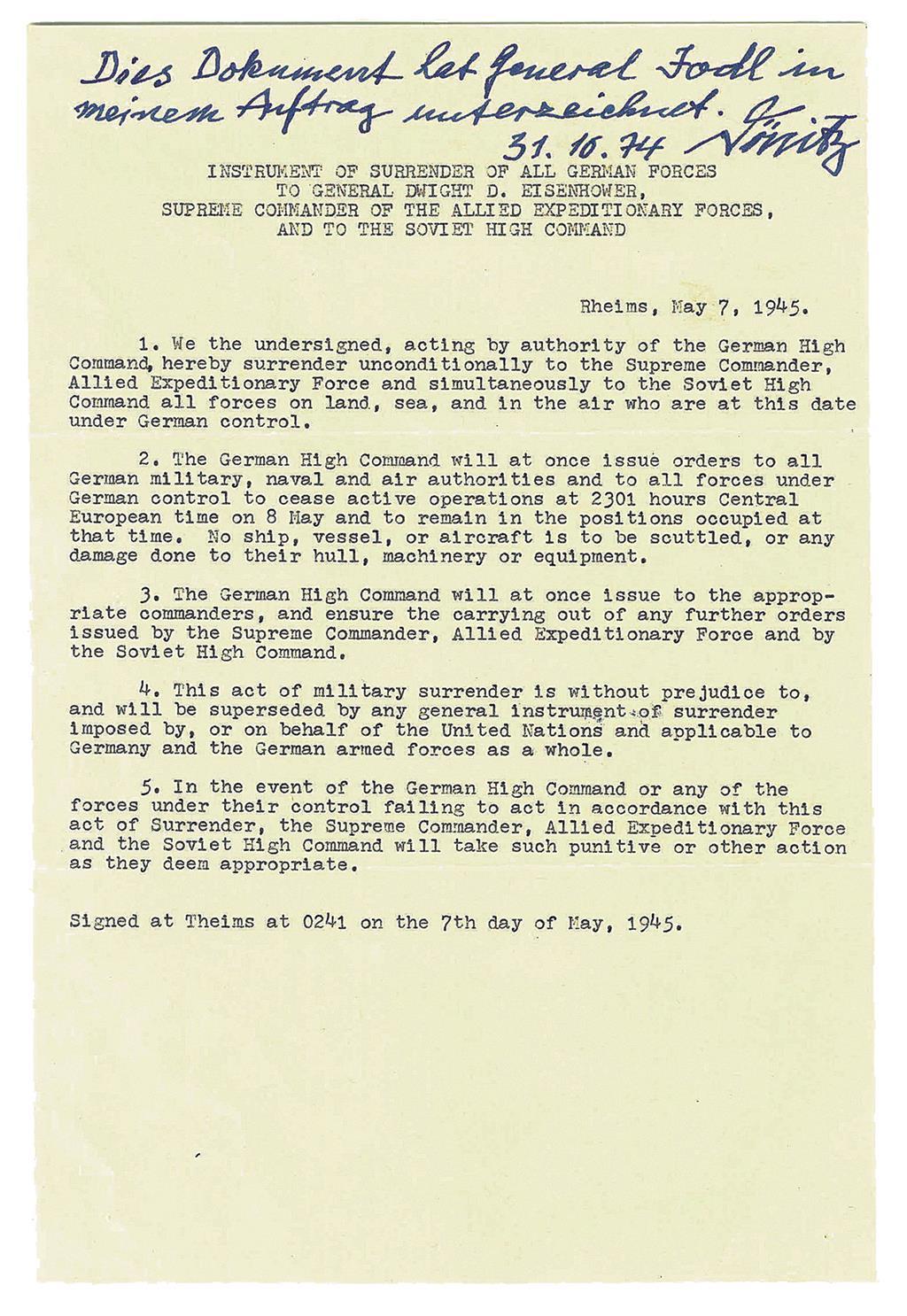 Historic Copy of the German Instrument of Surrender at Rheims, S | Rock ...