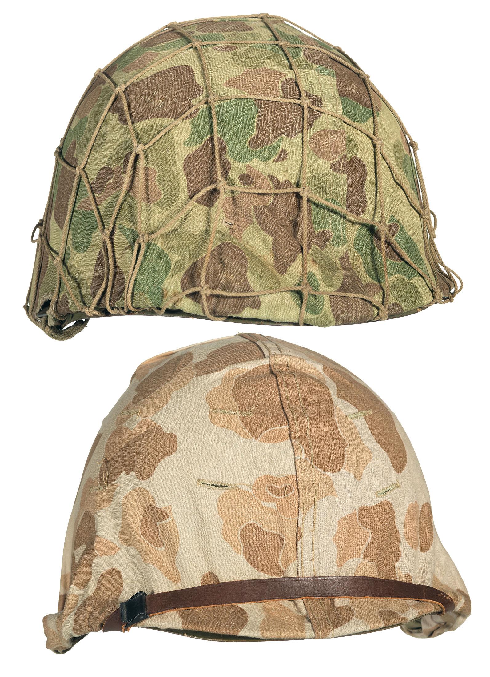 Two U.S. M1 Helmets with Camouflage Covers and a Book | Rock Island Auction
