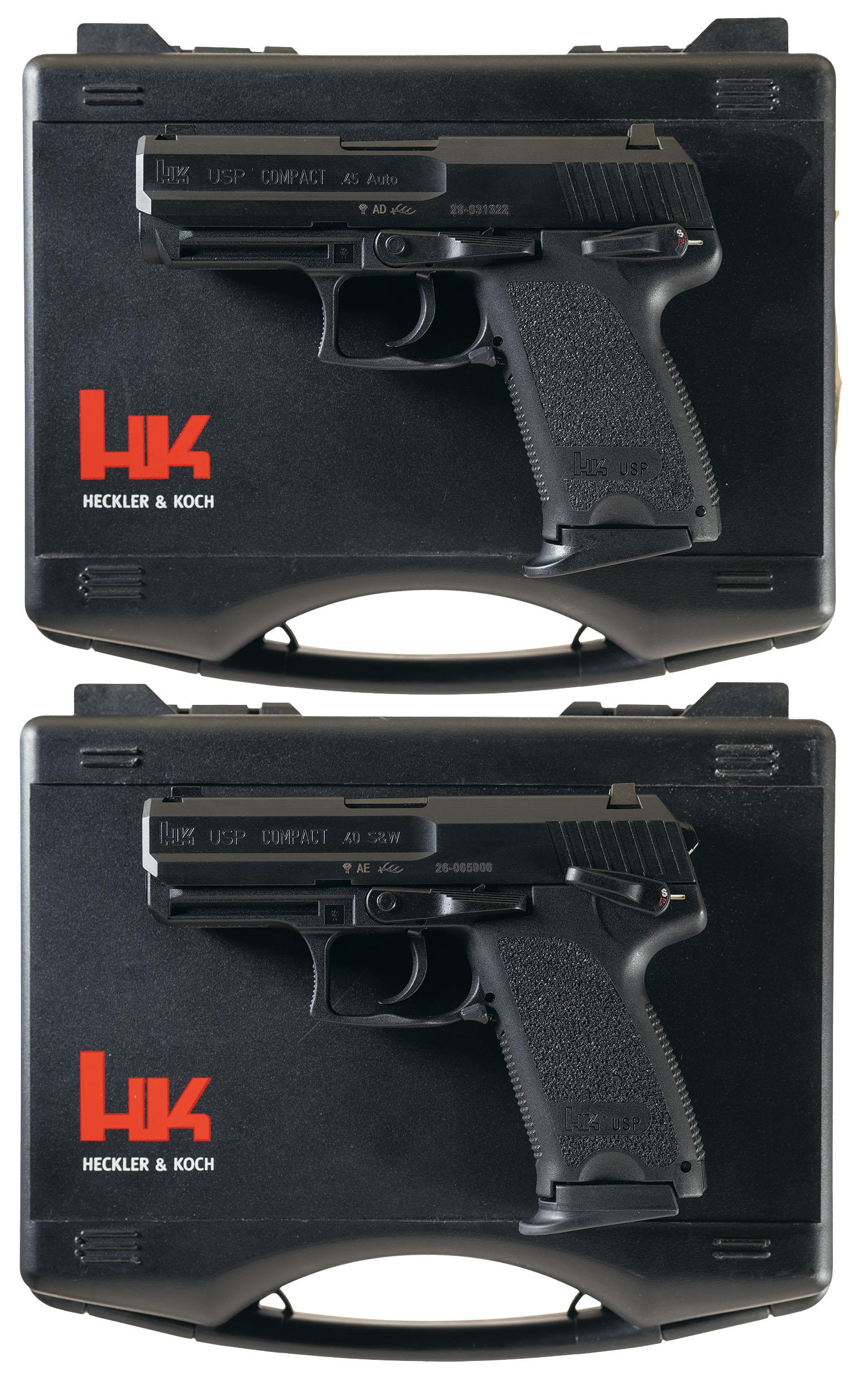 Two Heckler & Koch USP Compact Semi-Automatic Pistols w/ Cases B | Rock ...