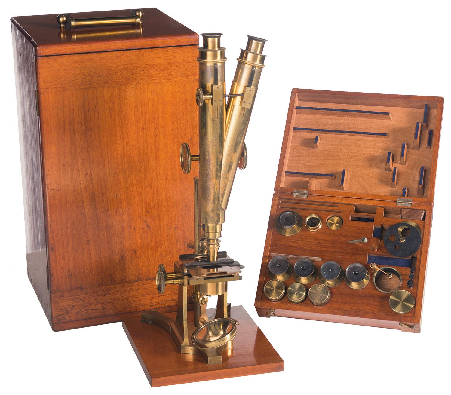 A Victorian R & J Beck Binocular Microscope with Case | Rock Island Auction