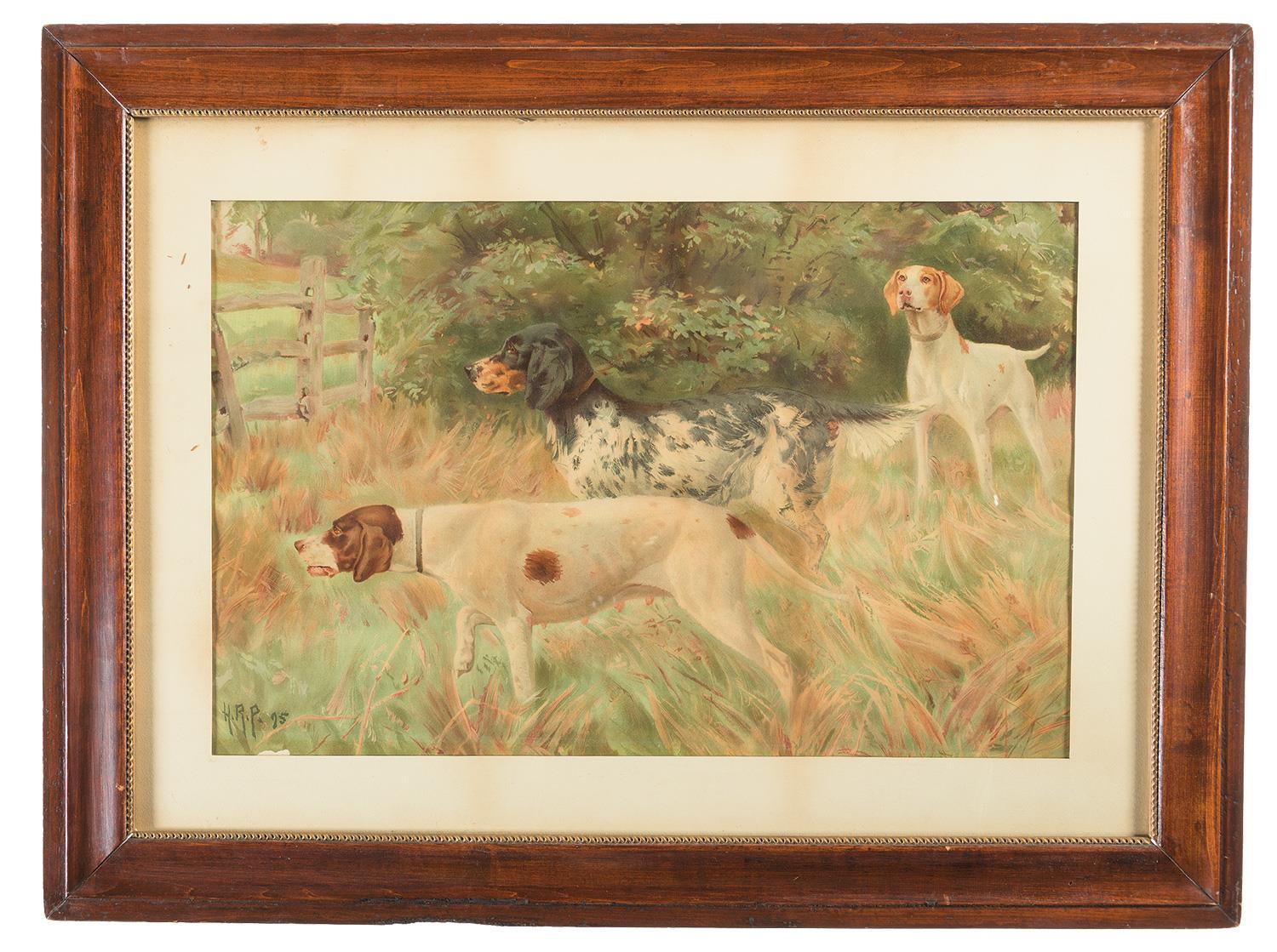 Framed H.R. Poore Lithograph of Three Hunting Dogs in a Pastoral | Rock ...