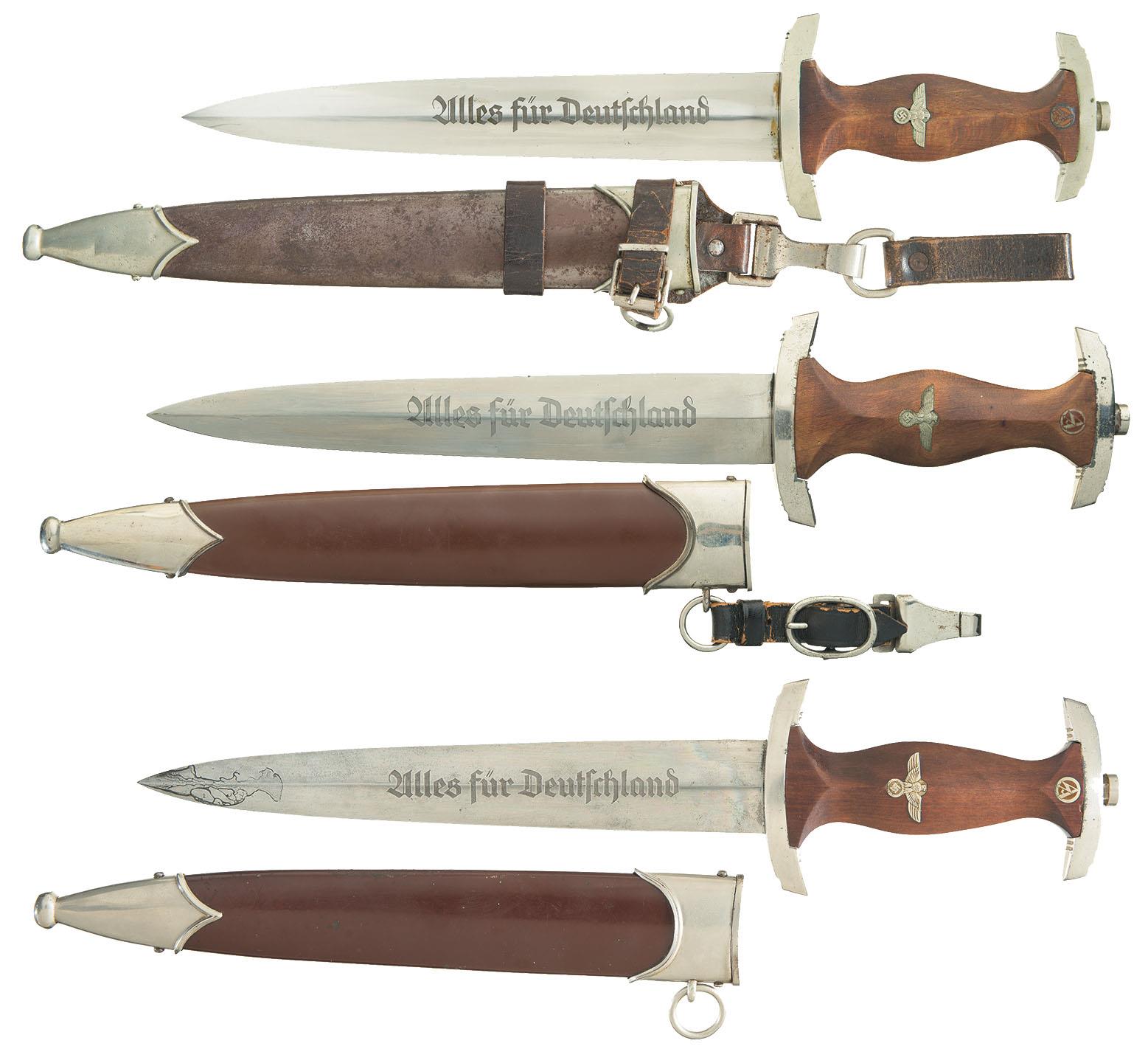 Three Nazi SA-Pattern Daggers with Sheaths, One with Vertical | Rock ...