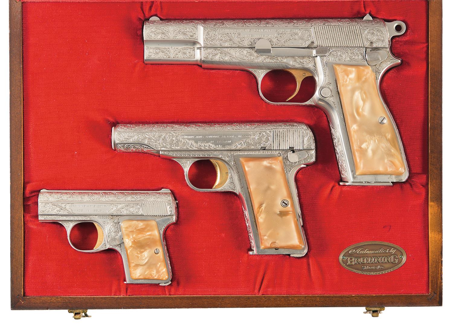 Cased Factory Engraved Browning Renaissance Three Pistol Set | Rock ...
