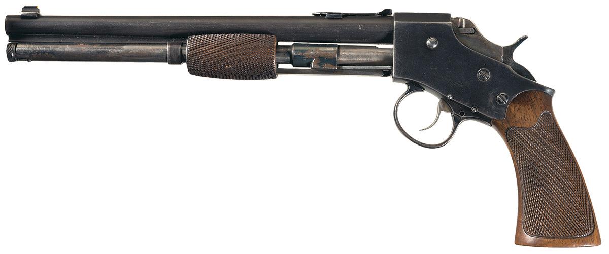 Unique 'Visible Loader' Style Slide Action Pistol | Rock Island Auction