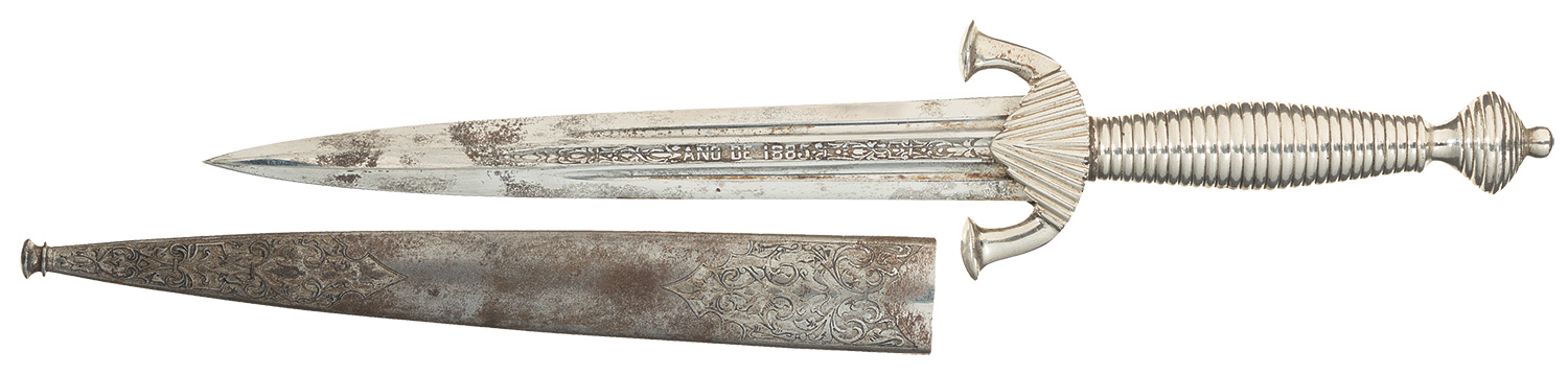 Engraved Spanish Dagger Dated 1885 with Sheath | Rock Island Auction