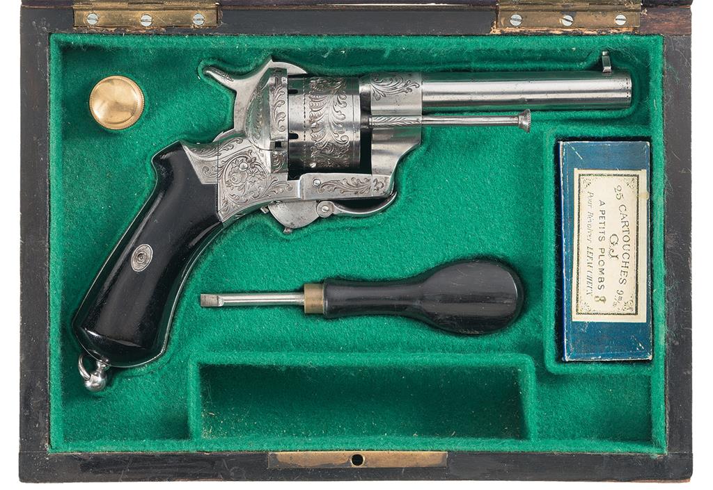Cased Factory Engraved Lefauchaux Double Action Pinfire Revolver | Rock ...