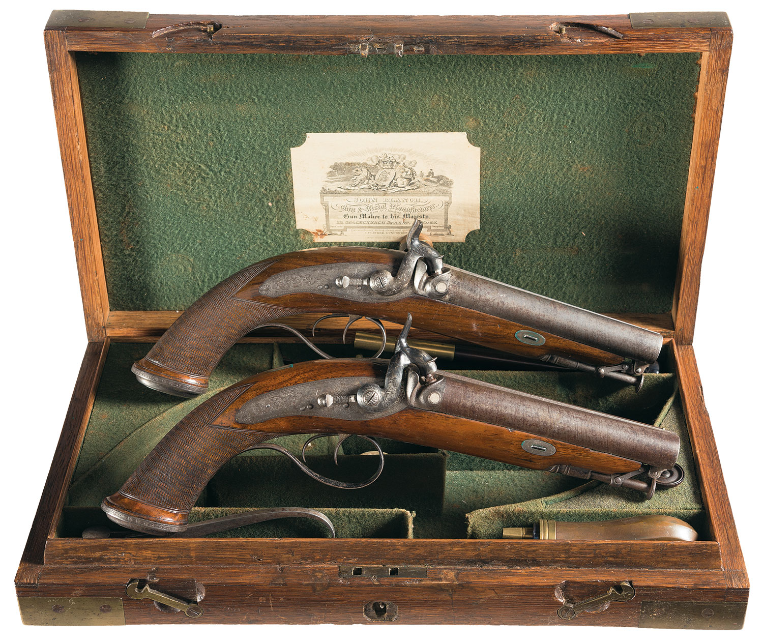 Cased Pair of Engraved J. Blanch Double Barrel Percussion Pistol | Rock ...
