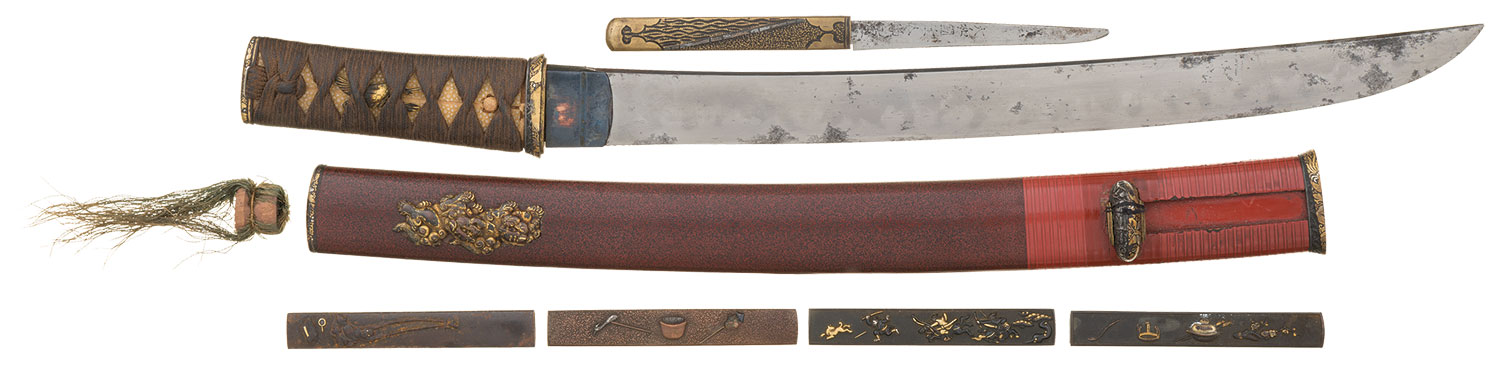 Japanese Tanto Length Knife with Fine Gold Inlaid and Engraved F | Rock ...