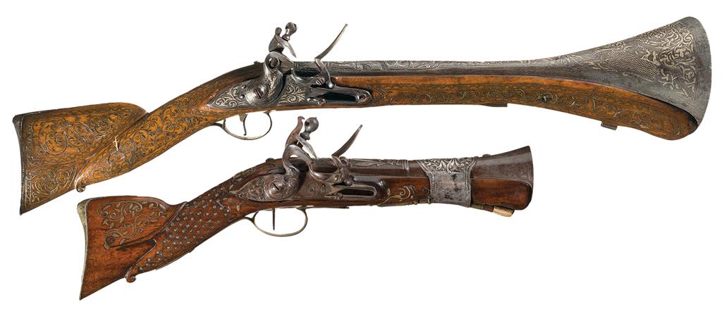 Two Elaborately Inlaid Flintlock Blunderbusses | Rock Island Auction