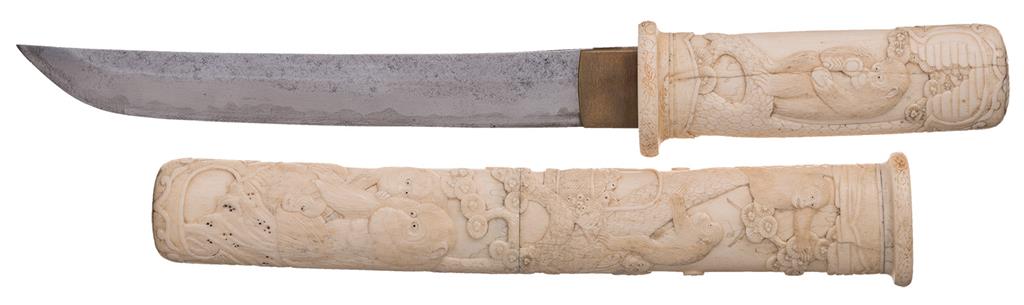 Attractive Japanese Tanto Length Knife with Fine Wildlife Scene | Rock ...