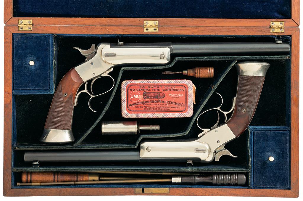 Consecutively Numbered Cased Pair of Stevens Single Shot Pistols | Rock ...