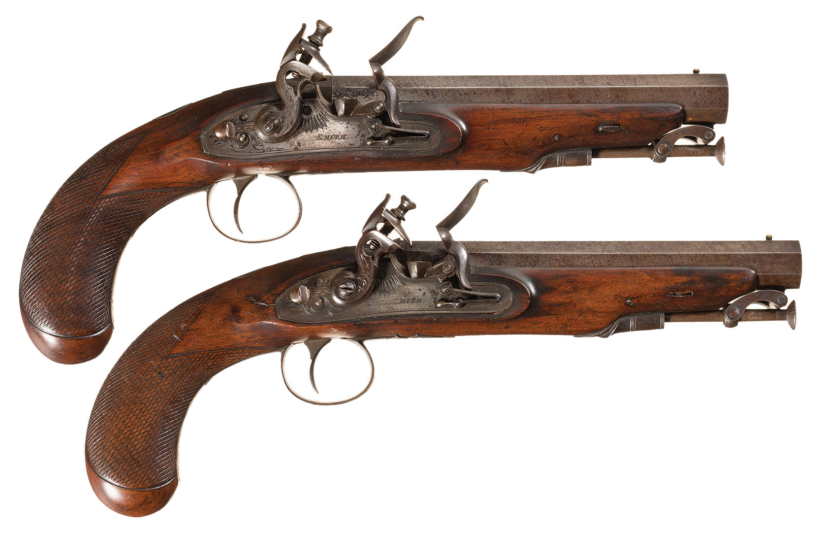 Pair of Engraved English Flintlock Pistols by Smith of London | Rock ...