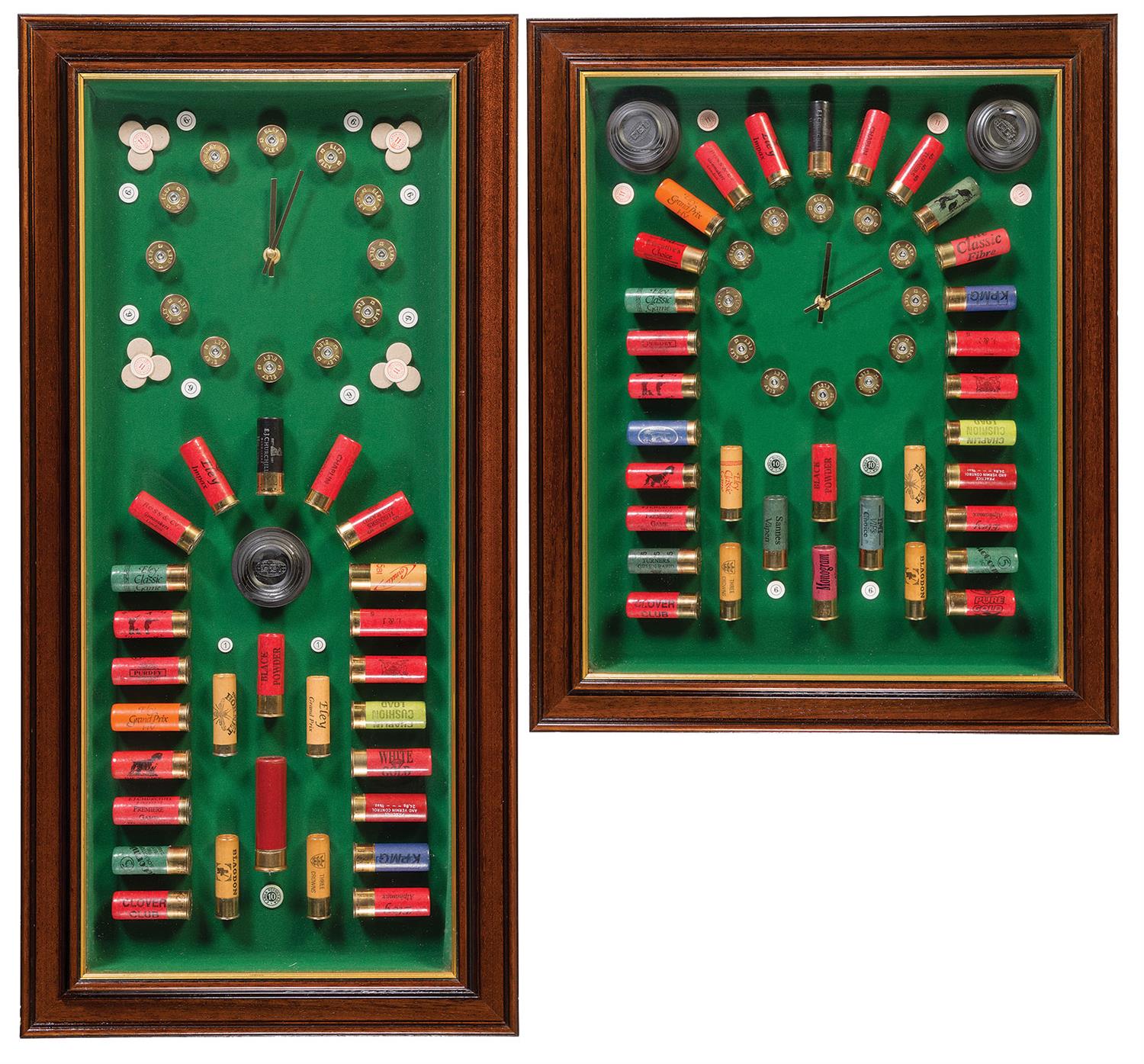 Two Framed Shotgun Shell Clocks by T.M.B. Designs | Rock Island Auction