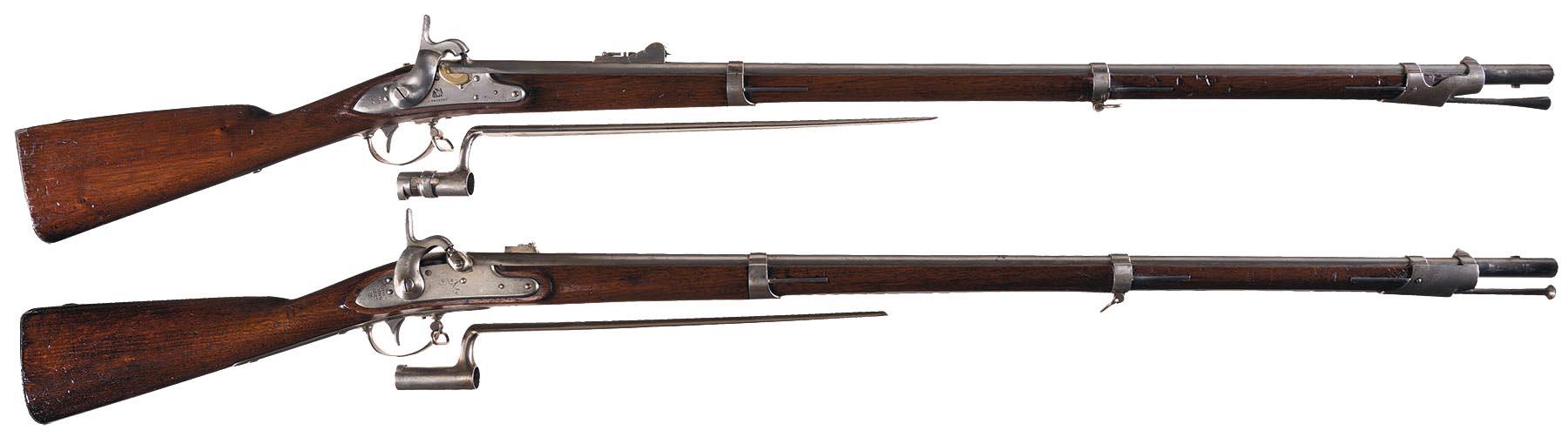 Two U.S. Martial Percussion Rifled-Muskets with Bayonets | Rock Island ...