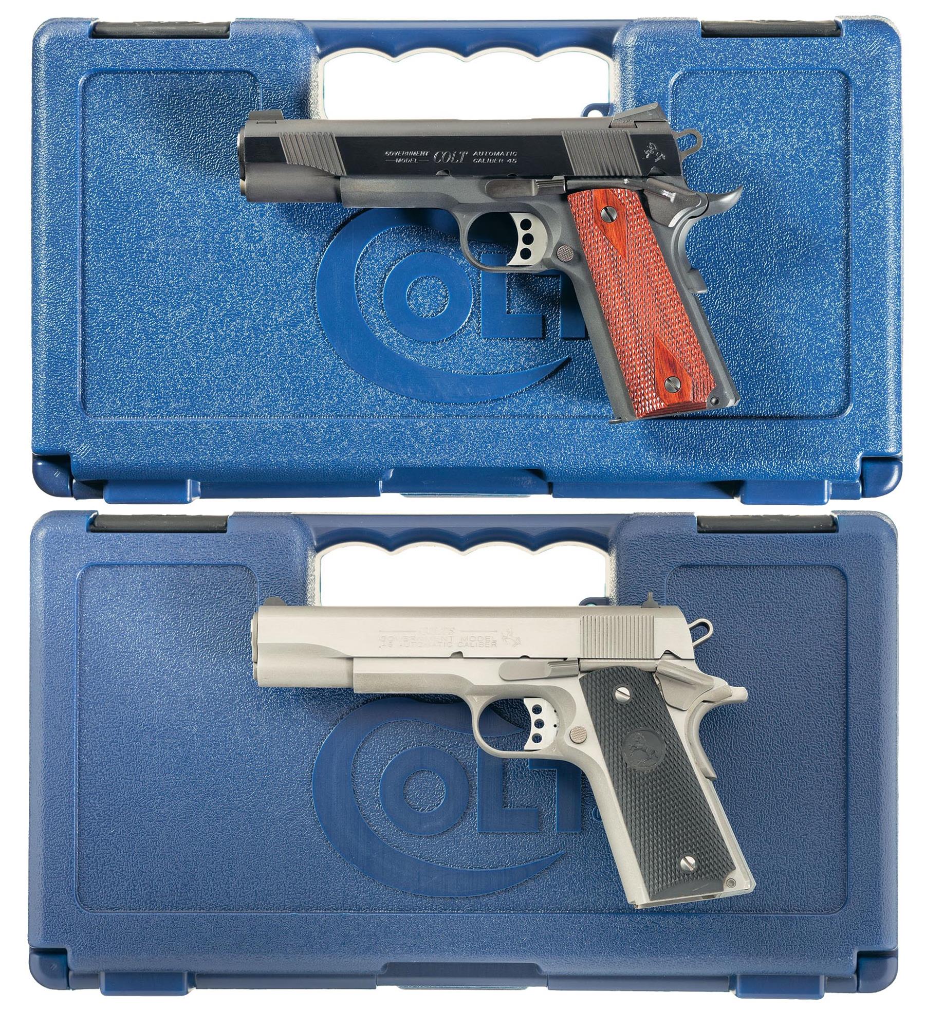 Two Colt Government Model Semi-Automatic Pistols with Cases | Rock ...