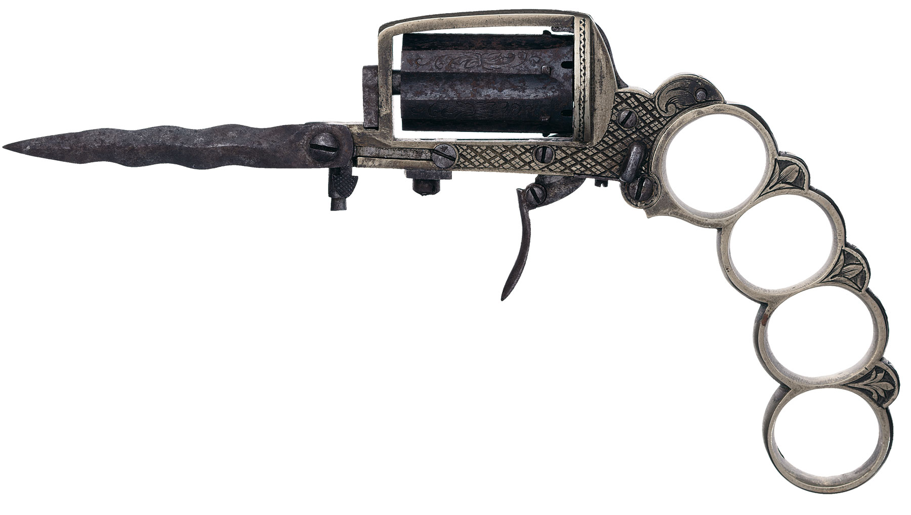 Engraved L. Dolne Pinfire Apache Knuckle Duster Revolver | Rock Island ...