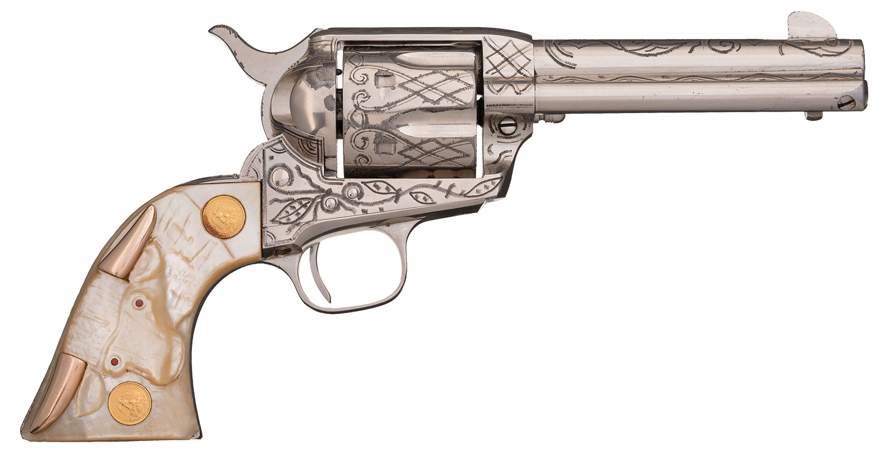Wolf and Klar Engraved Nickel-Plated Colt Single Action Army | Rock ...