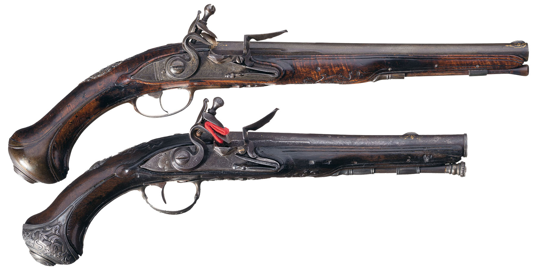 Two Ornate French Flintlock Pistols with Gold Accents | Rock Island Auction