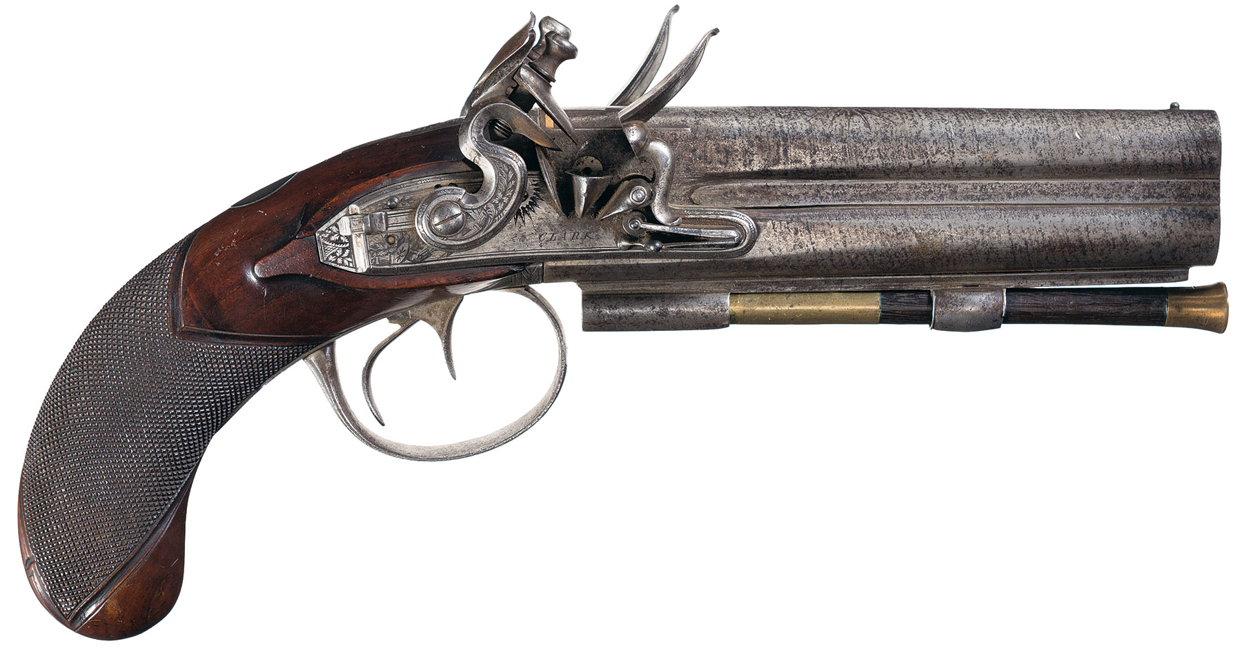 Clark Over/Under Double Barrel Flintlock Pistol | Rock Island Auction