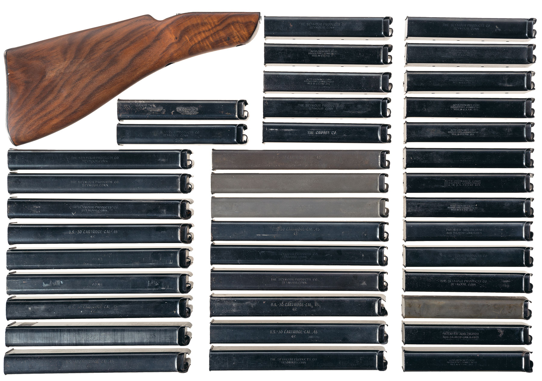 Thompson Sub-Machine Gun Magazines and a Buttstock | Rock Island Auction