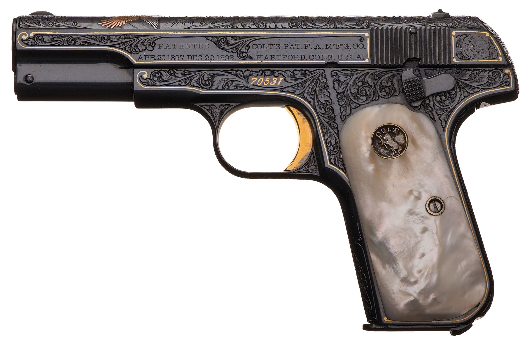 Angelo Bee Signed/Engraved/Inlaid Colt 1903 Hammerless Pistol | Rock ...