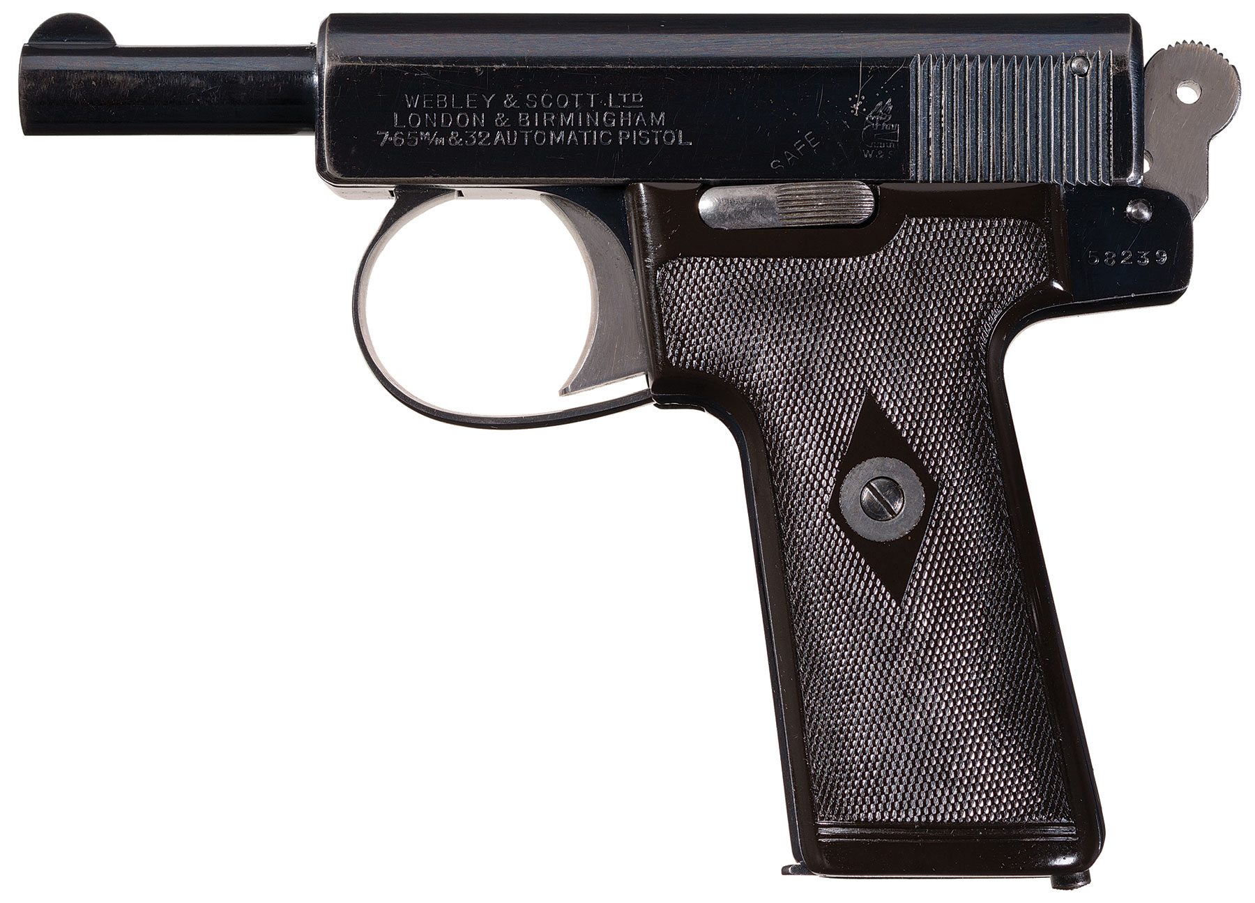 Excellent Webley & Scott Model 1908 Semi-Automatic Pistol | Rock Island ...