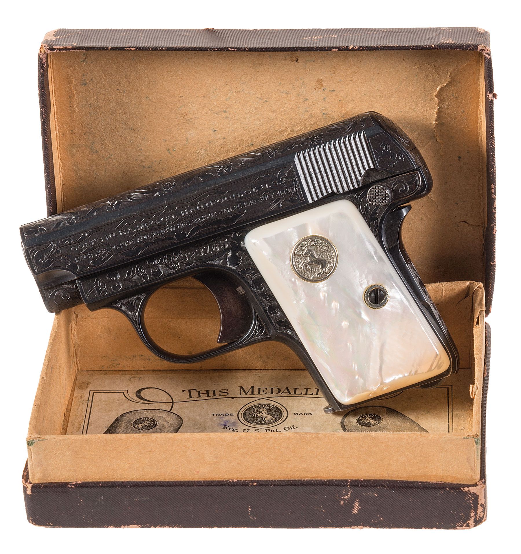 Engraved Colt 1908 Vest Pocket Pistol, Published, with Box | Rock ...