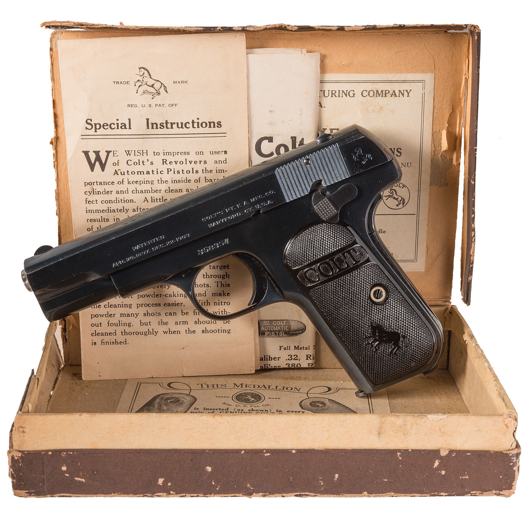 Fitz-Gerald Tested Colt 1903 Pistol, Factory Letter, Orig. Box | Rock ...