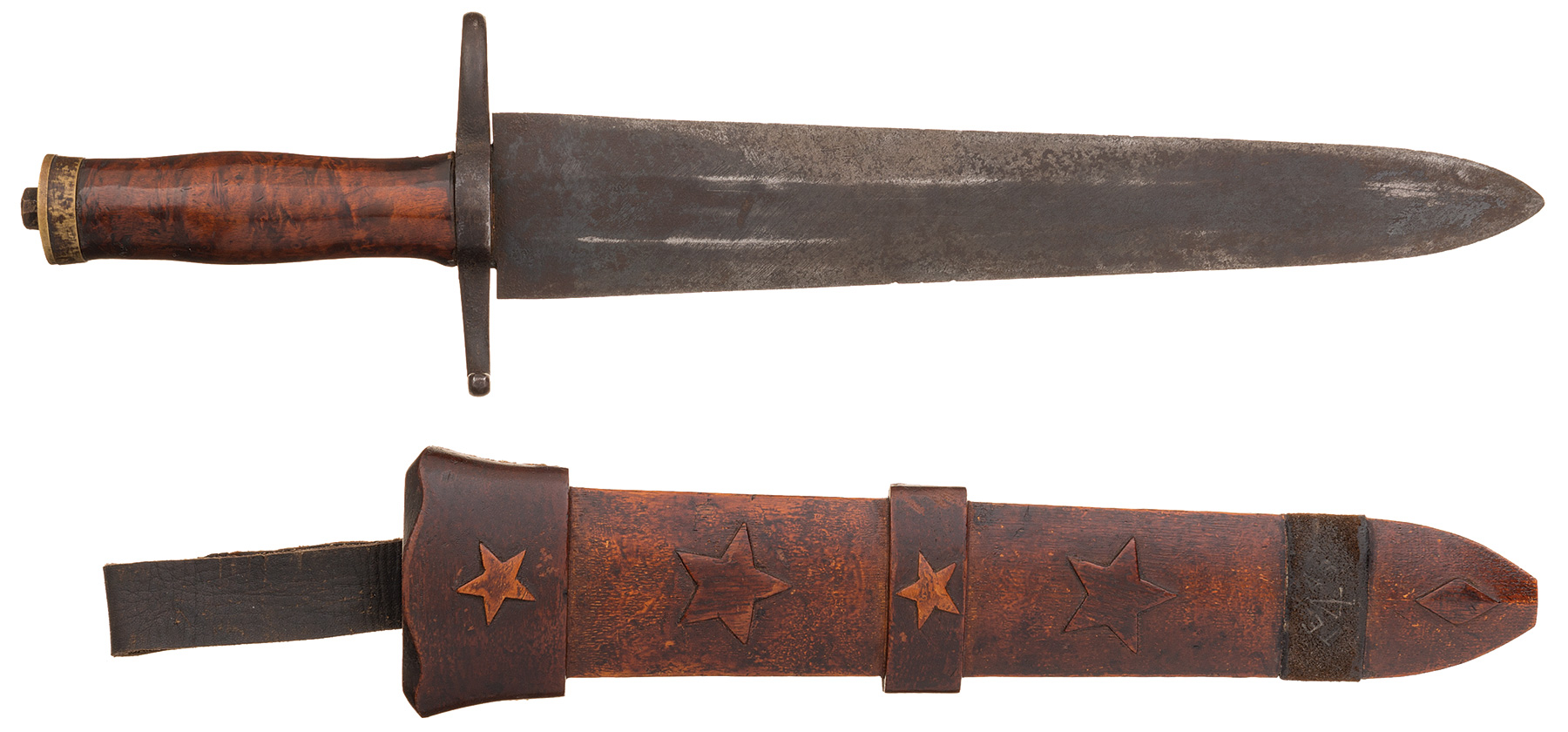 Large Texan Civil War Style Fighting Dagger with Carved Sheath | Rock ...